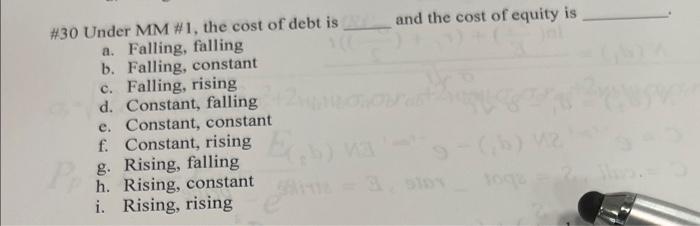 Solved \#30 Under MM \#1, the cost of debt is and the cost | Chegg.com