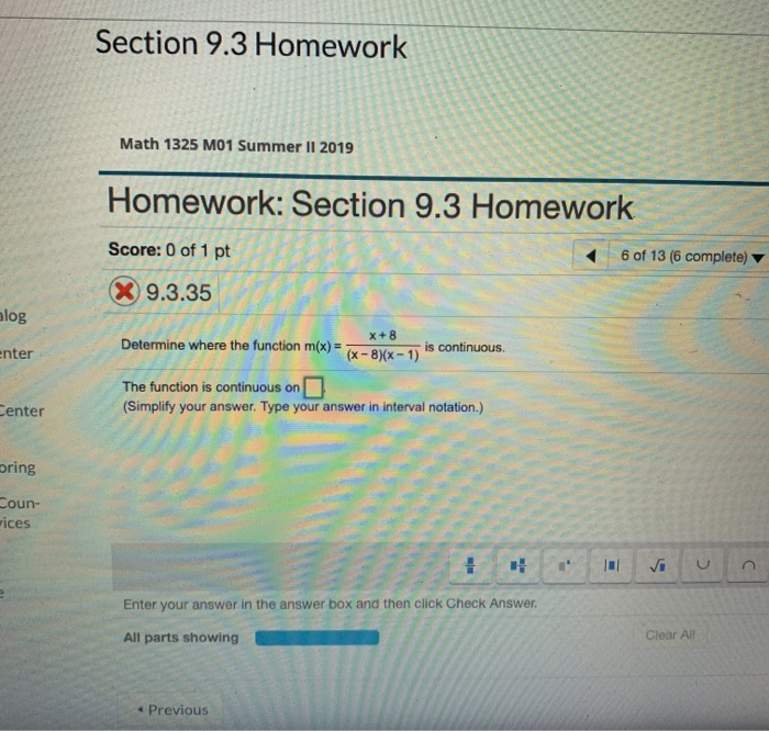 Solved Section 93 Homework Math 1325 M01 Summer Ii 2019 