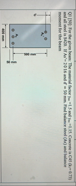 Solved Q1 [50]: For the given beam: The material factor | Chegg.com
