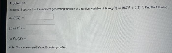 Solved (6 points) Suppose that the moment generating | Chegg.com