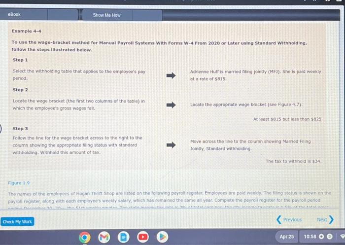 To use the wage-bracket method for Manual Payroll | Chegg.com