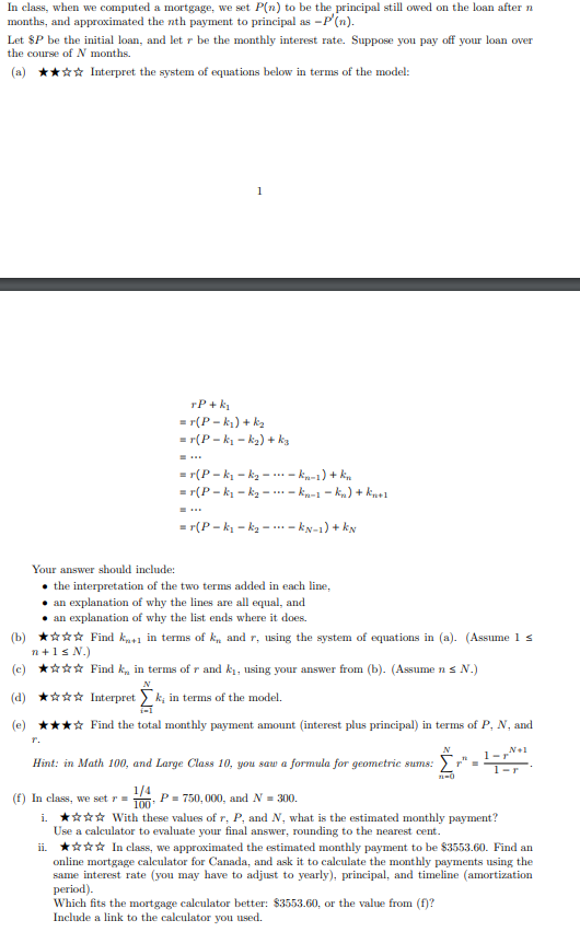 Solved In class, when we computed a mortgage, we set P(n) | Chegg.com