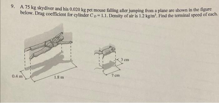 Solved 9. A 75 kg skydiver and his 0.020 kg pet mouse | Chegg.com