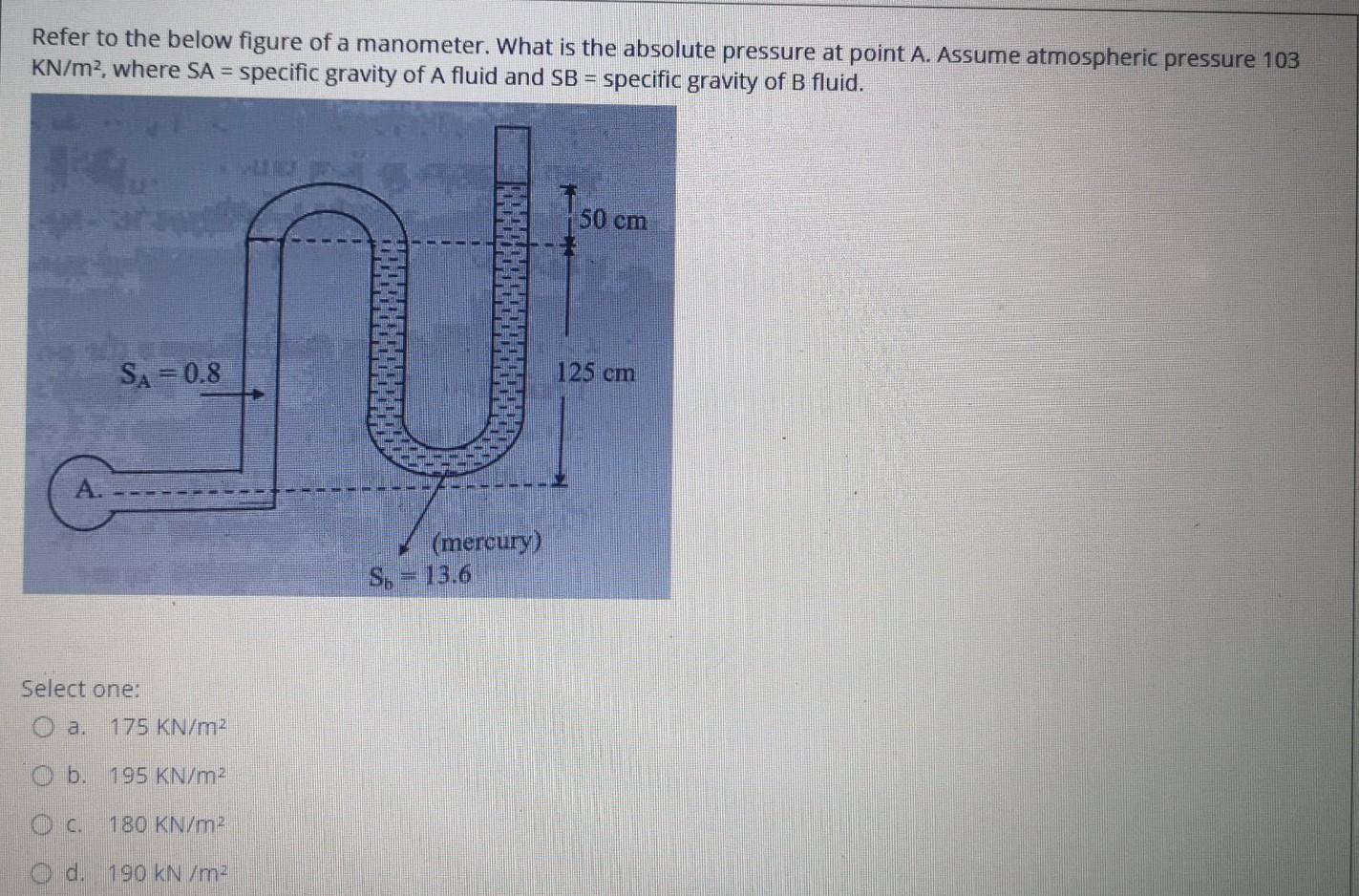 Solved Refer to the below figure of a manometer. What is the | Chegg.com