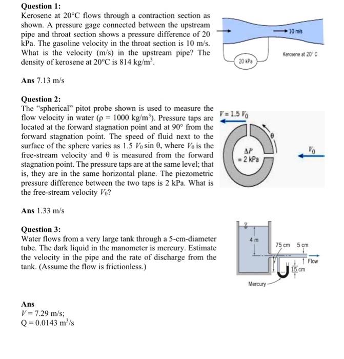Solved Question 1: Kerosene at 20∘C flows through a | Chegg.com