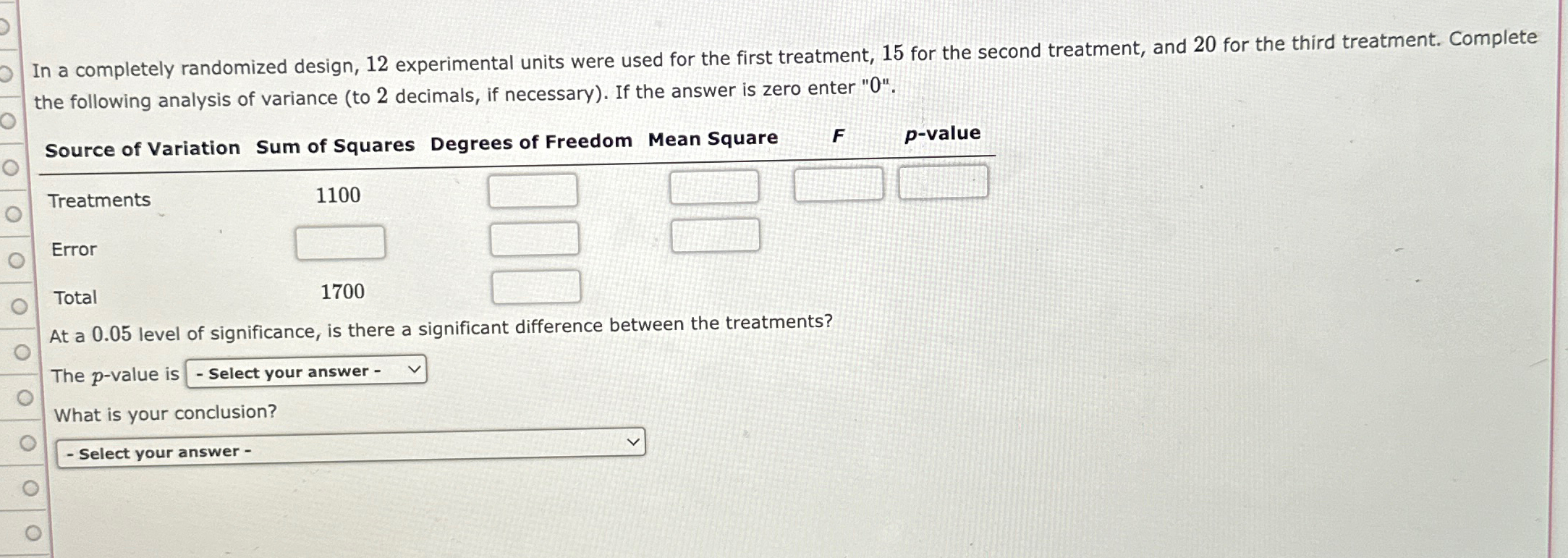 Solved In a completely randomized design, 12 ﻿experimental | Chegg.com