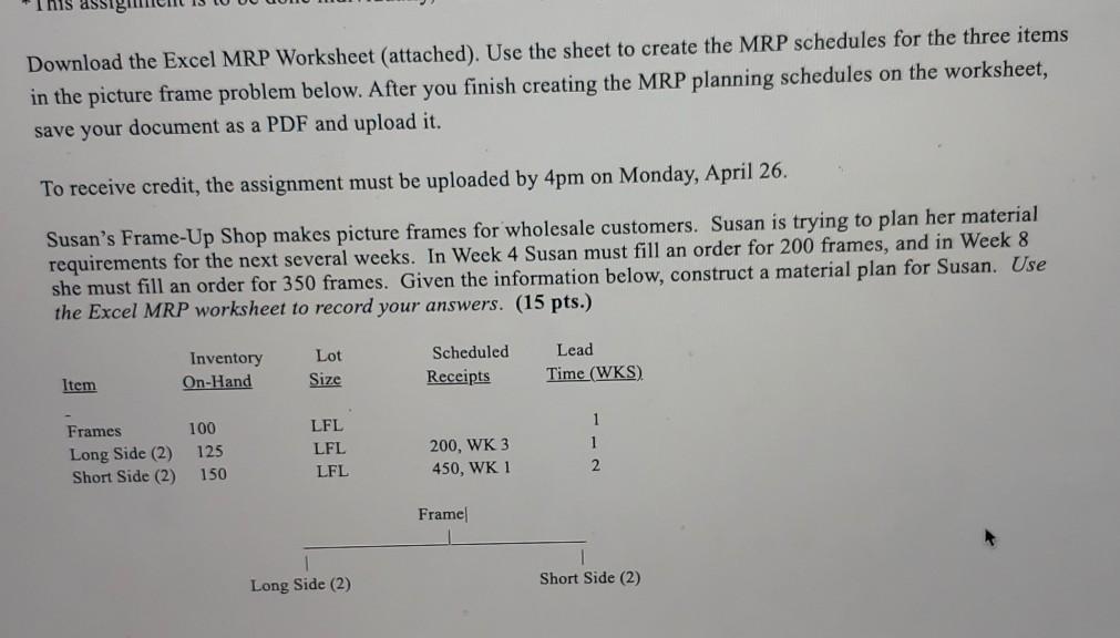 Solved This assim Download the Excel MRP Worksheet | Chegg.com
