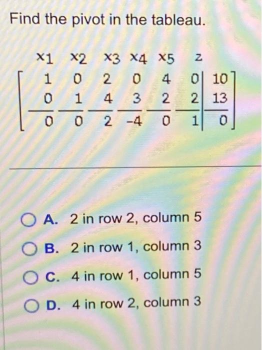 Solved Find the pivot in the tableau. | Chegg.com