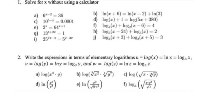 Solved 1. Solve for x without using a calculator a) 67-2 = | Chegg.com