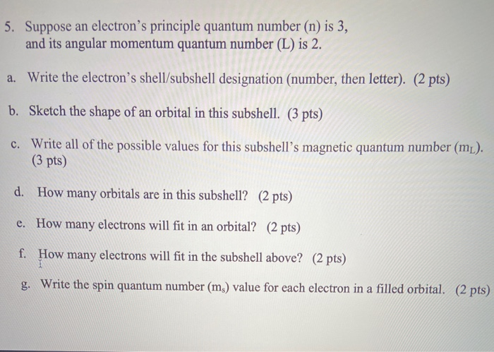 Solved 5. Suppose an electron’s principle quantum number (n) | Chegg.com