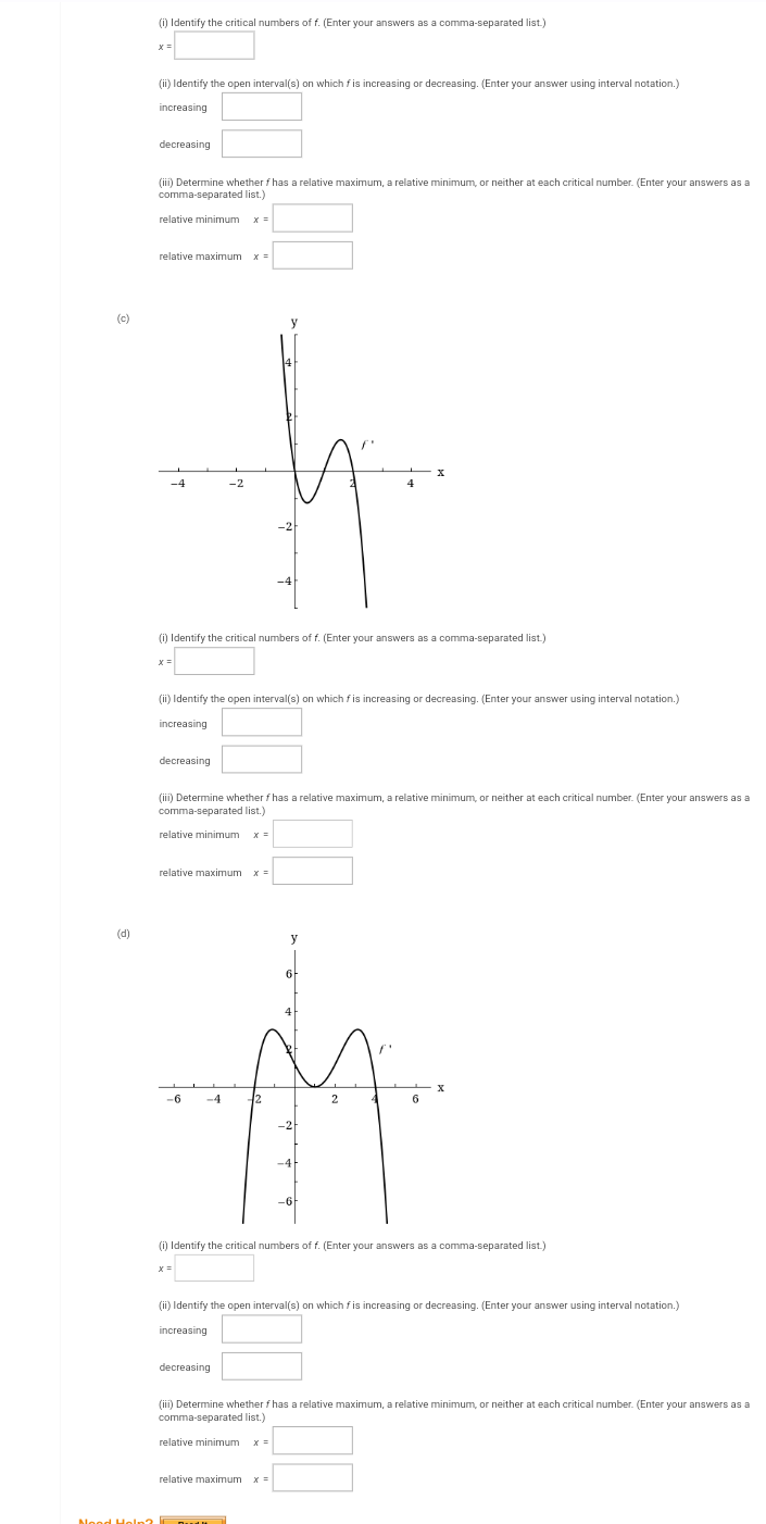 Solved Use the graph of f 'to identify the critical numbers | Chegg.com