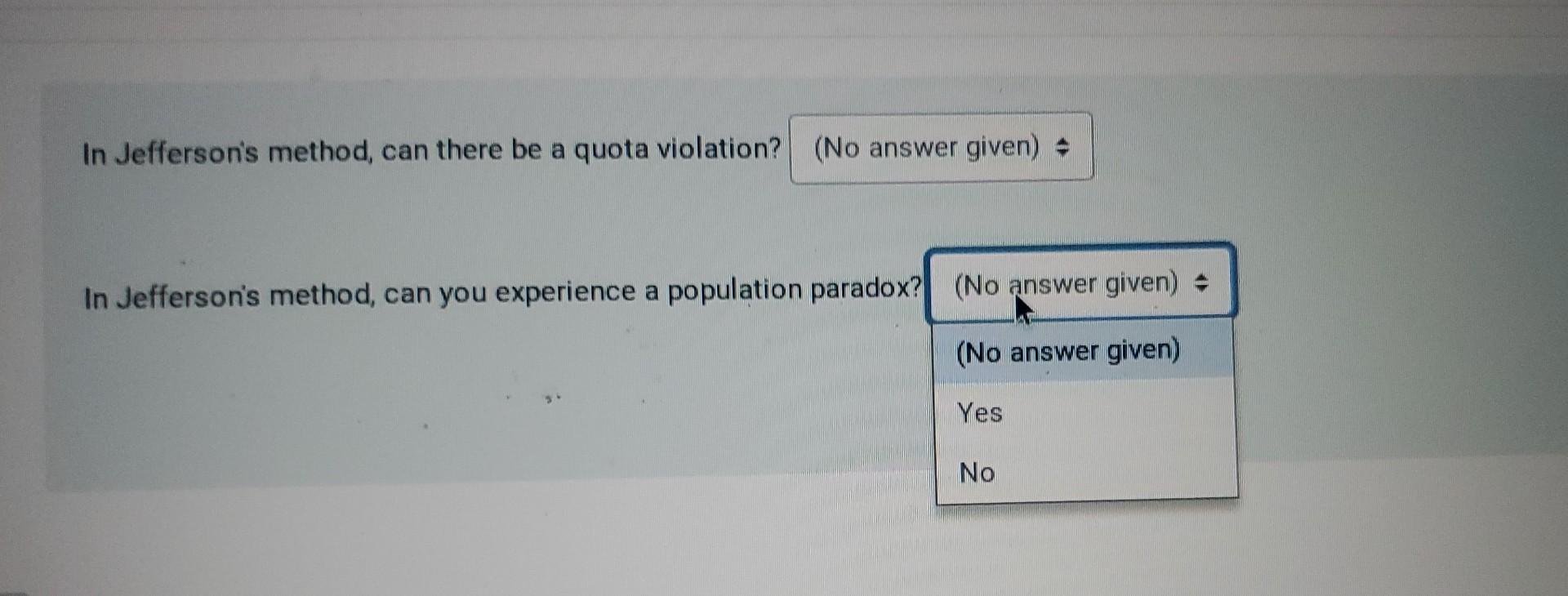Solved In Jefferson's method, can there be a quota | Chegg.com