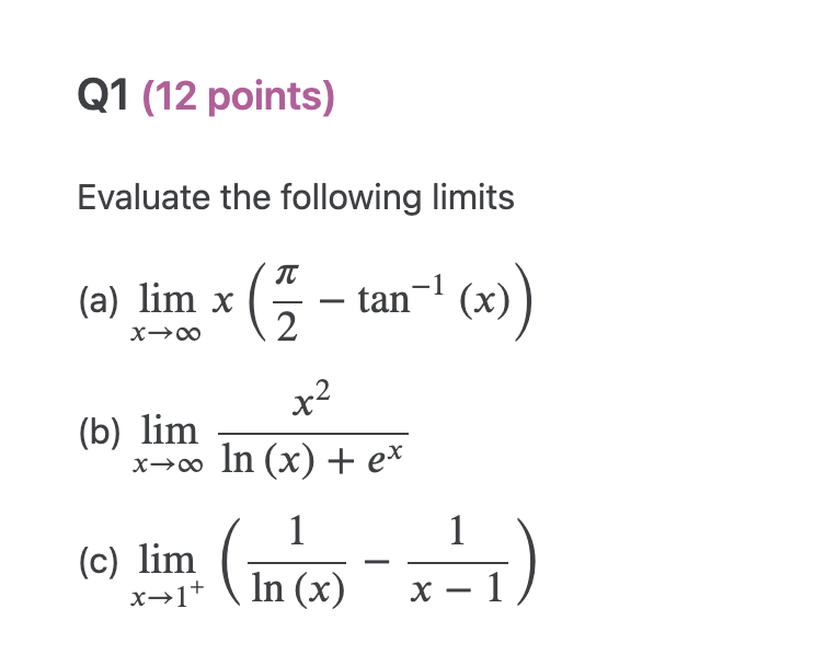 Solved Q1 (12 ﻿points)Evaluate the following | Chegg.com