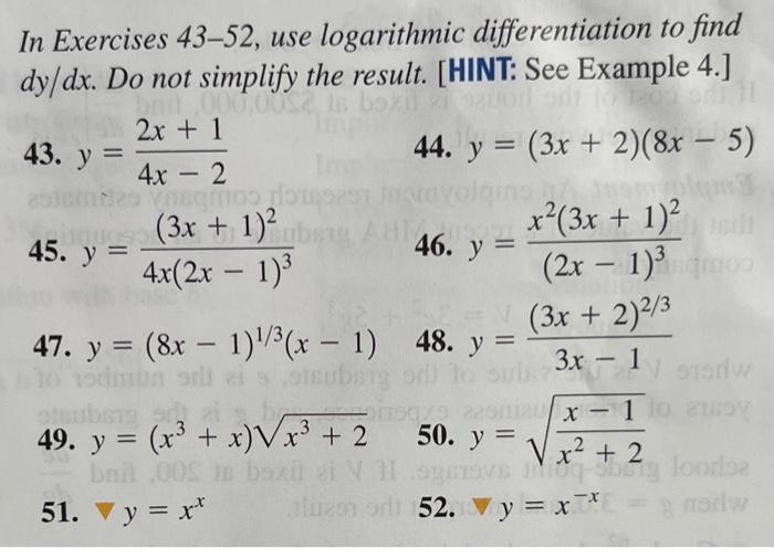 Solved In Exercises 43-52, use logarithmic differentiation | Chegg.com
