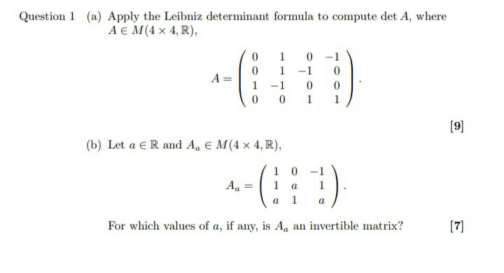 Solved Question 1 (a) Apply the Leibniz determinant formula | Chegg.com