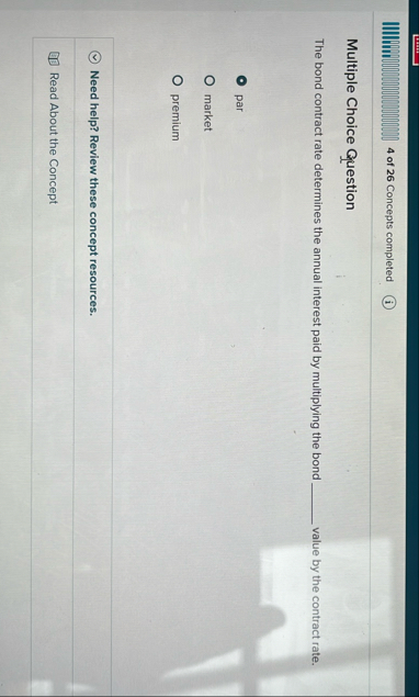 Solved 4 ﻿of 26 ﻿Concepts completed Multiple Choice | Chegg.com
