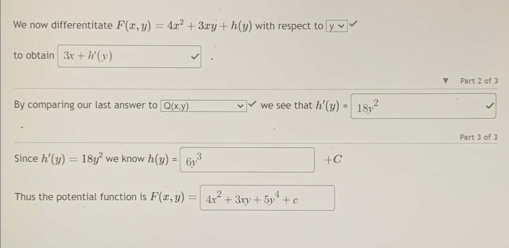 Solved We now differentitate F(x,y)=4x2+3xy+h(y) ﻿with | Chegg.com