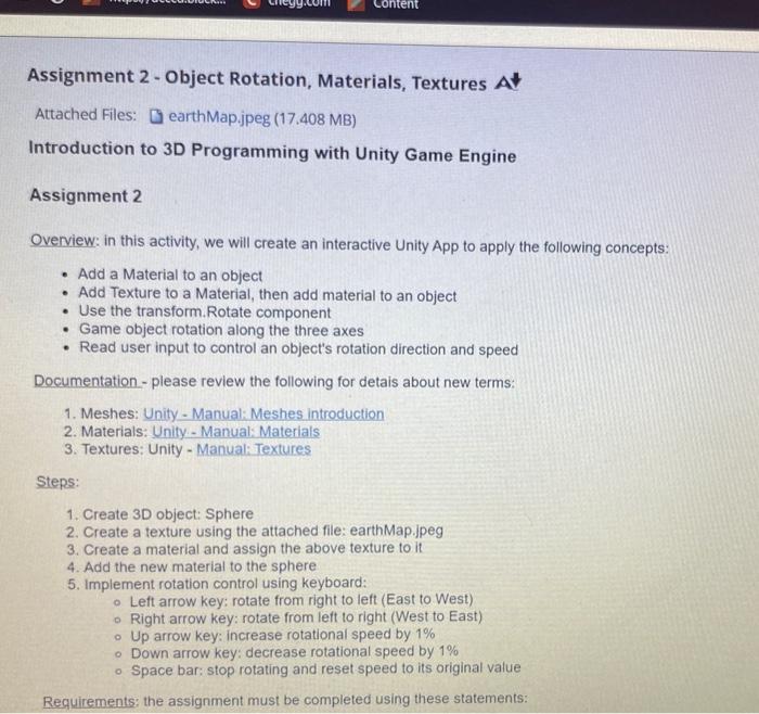 Assignment 2 - Object Rotation, Materials, Textures | Chegg.com