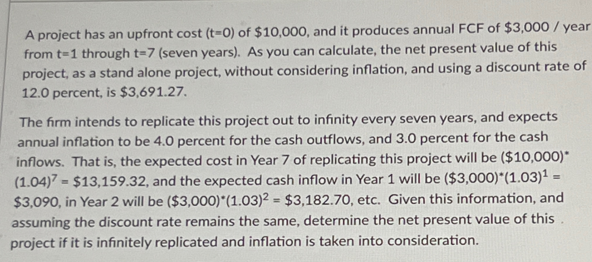 Solved A project has an upfront cost | Chegg.com
