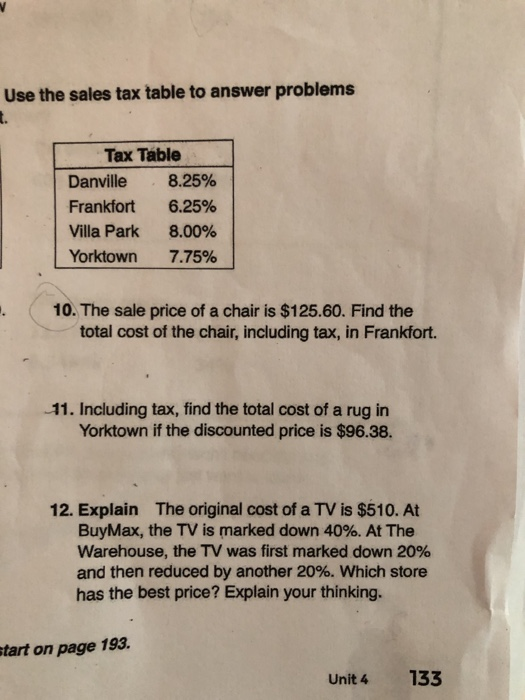 Solved Use the sales tax table to answer problems 2. Tax | Chegg.com