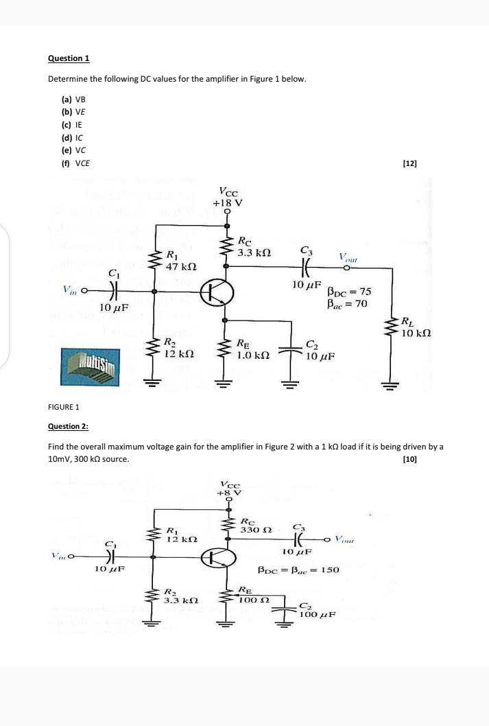 Solved Question 1 Determine the following DC values for the | Chegg.com