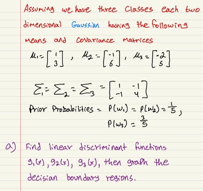 Assuming we have three Classes each two dimensional | Chegg.com