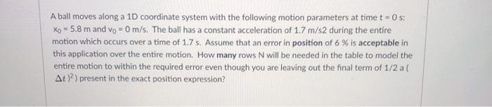 Solved A ball moves along a 1D coordinate system with the | Chegg.com