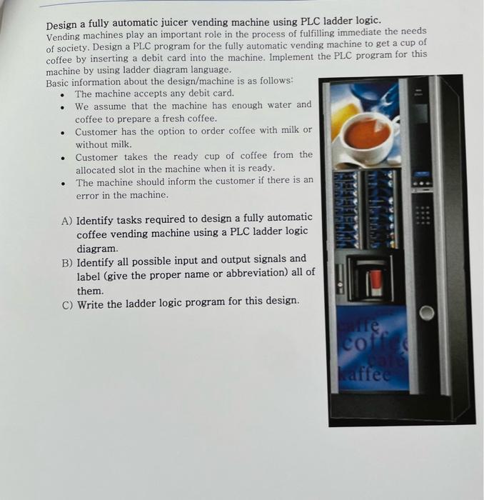 Design a fully automatic juicer vending machine using | Chegg.com