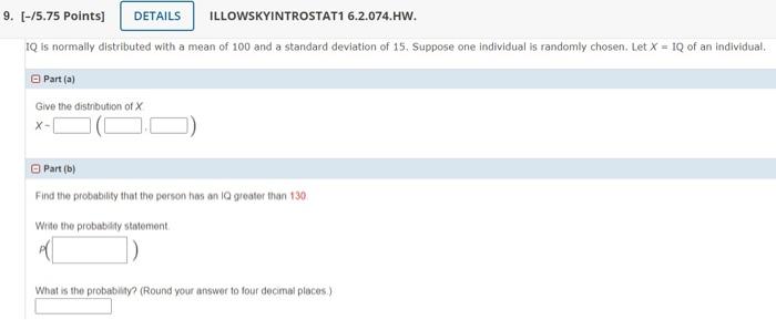 Solved 9. [-/5.75 Points) DETAILS ILLOWSKYINTROSTAT1 | Chegg.com