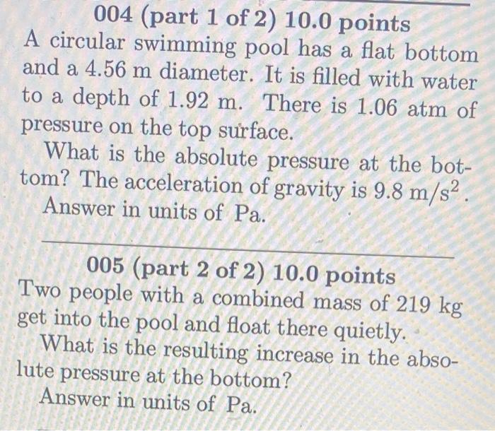 Solved 004 (part 1 of 2 ) 10.0 points A circular swimming | Chegg.com