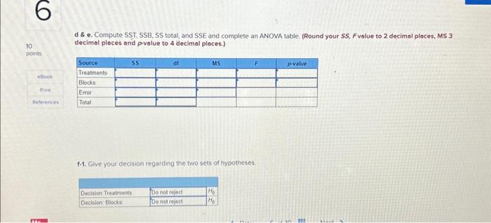 Solved d \& e. Compute SST, SSB, SS total, and SSE and | Chegg.com