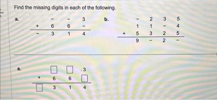 Solved Find the missing digits in each of the following. a. | Chegg.com