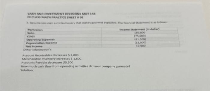 Solved CASH AND INVESTMENT DECISIONS MGT 159 IN CLASS MATH | Chegg.com