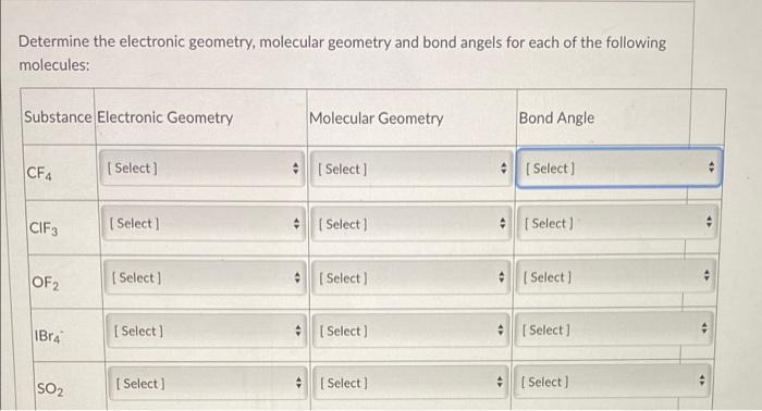 Solved Determine the electronic geometry, molecular geometry | Chegg.com