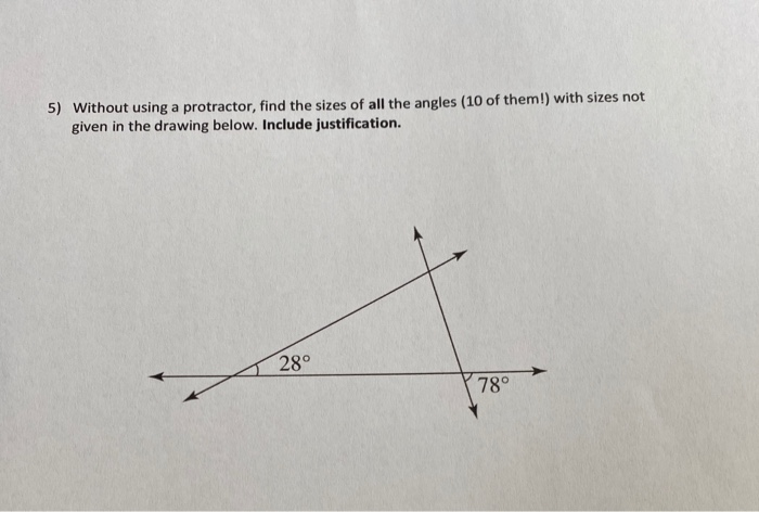 Solved 5) Without using a protractor, find the sizes of all | Chegg.com