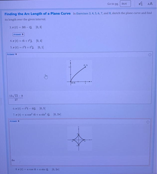 Solved Go to pg. 864 į AA Finding the Arc Length of a Plane | Chegg.com