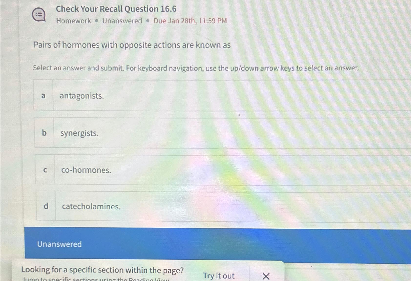Solved Check Your Recall Question 16.6Homework - ﻿Unanswered | Chegg.com