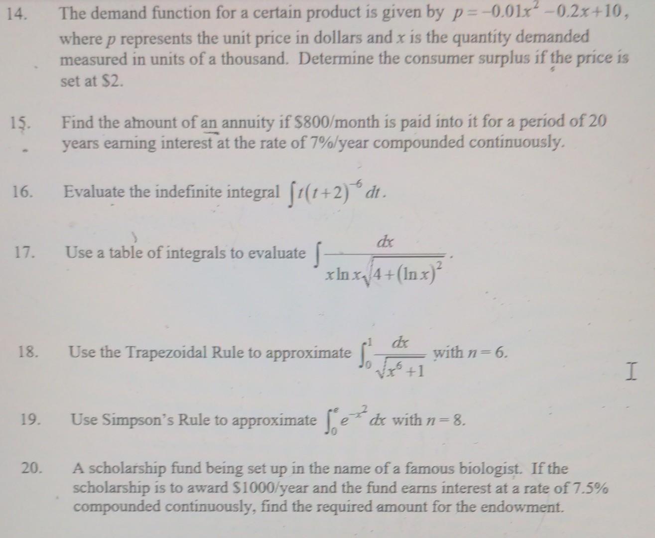 Solved 14. The demand function for a certain product is | Chegg.com