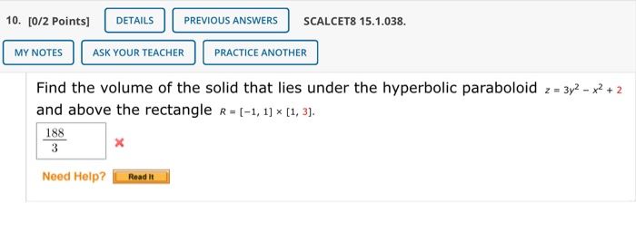 Solved 10. [0/2 Points] DETAILS PREVIOUS ANSWERS SCALCET8 | Chegg.com