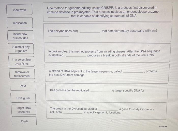 Solved Inactivate One method for genome editing, called | Chegg.com
