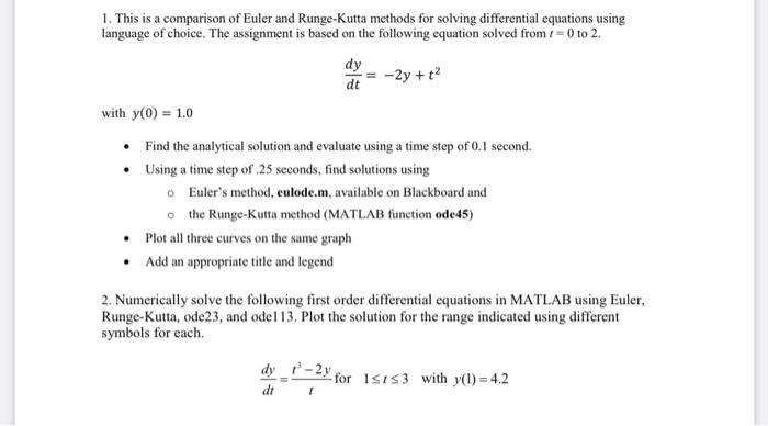 Solved 1. This is a comparison of Euler and Runge-Kutta | Chegg.com