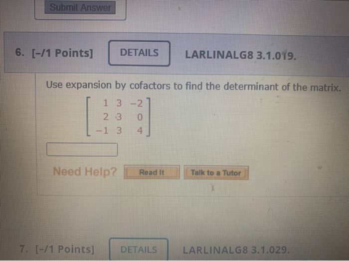 Solved Submit Answer 6. [-/1 Points] DETAILS LARLINALG8 | Chegg.com
