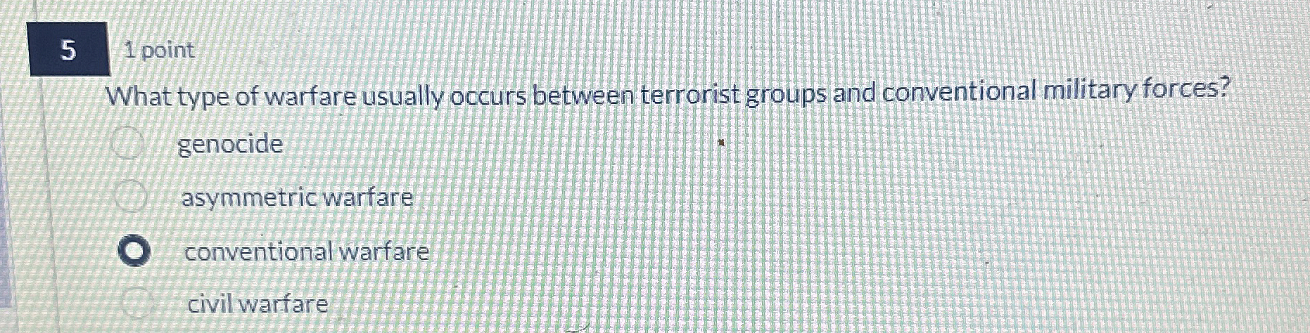 Solved 51 ﻿pointWhat type of warfare usually occurs between | Chegg.com