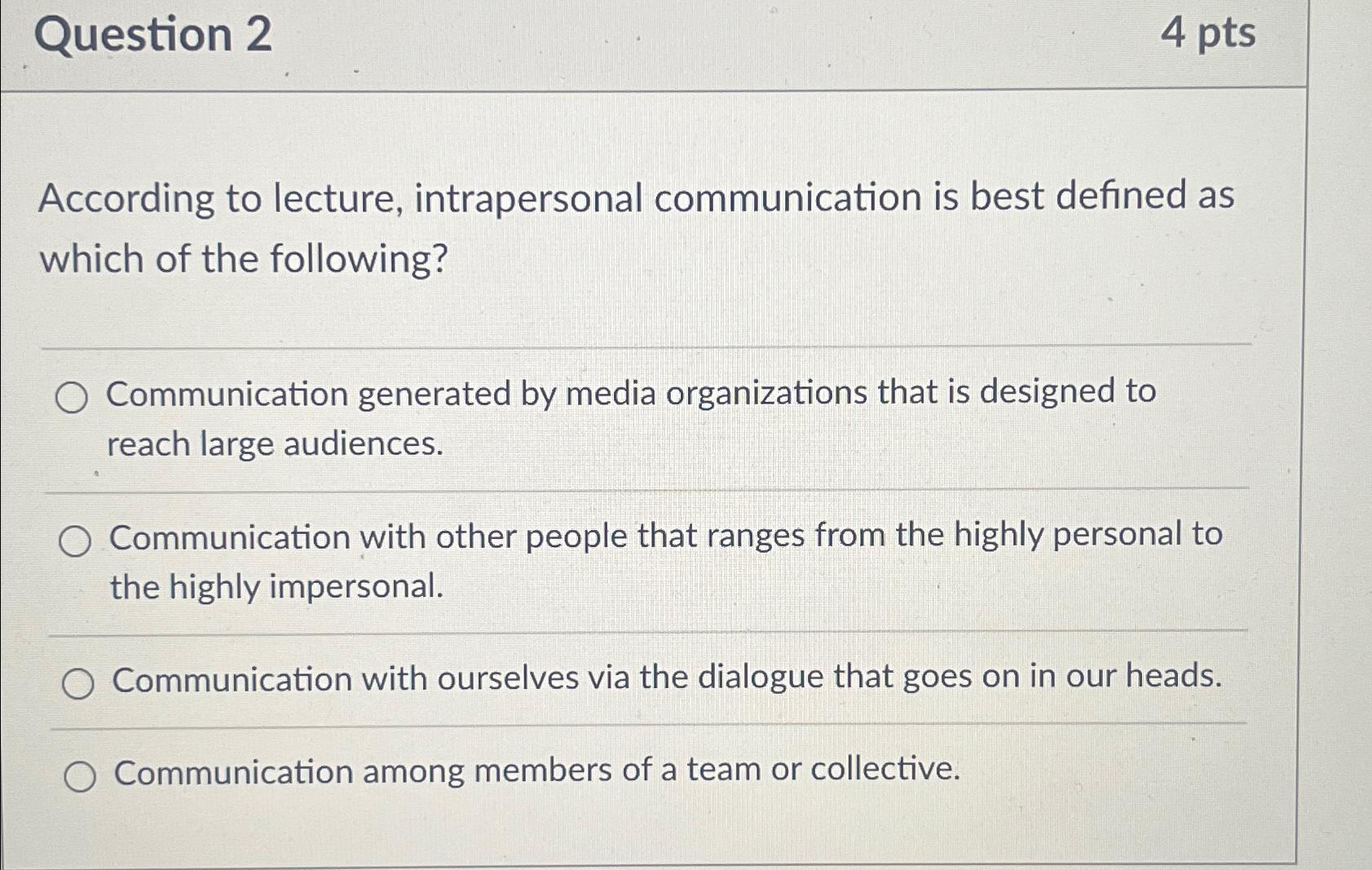 Solved Question 24 ﻿ptsAccording to lecture, intrapersonal | Chegg.com