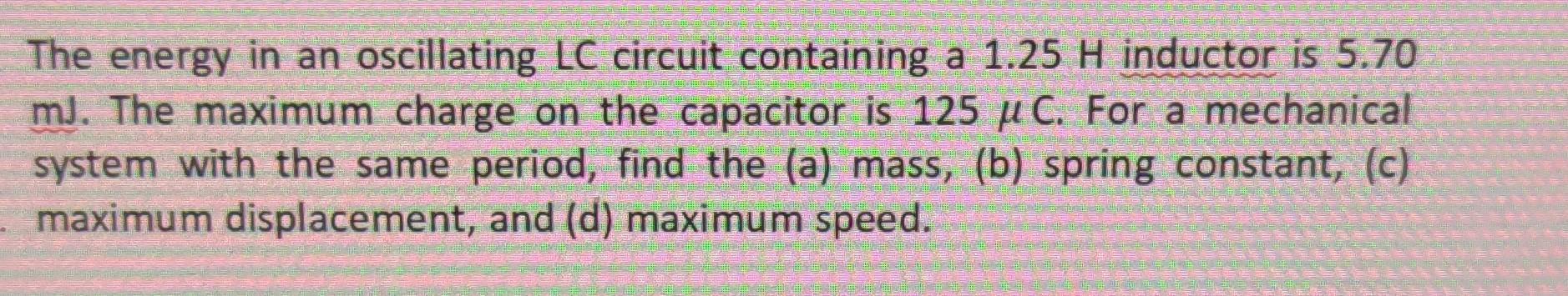 Solved The energy in an oscillating LC circuit containing a | Chegg.com