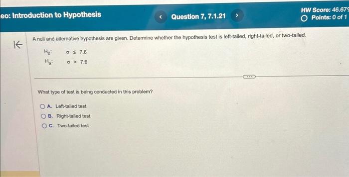 Solved null and alternative hypothesis are given. Determine | Chegg.com
