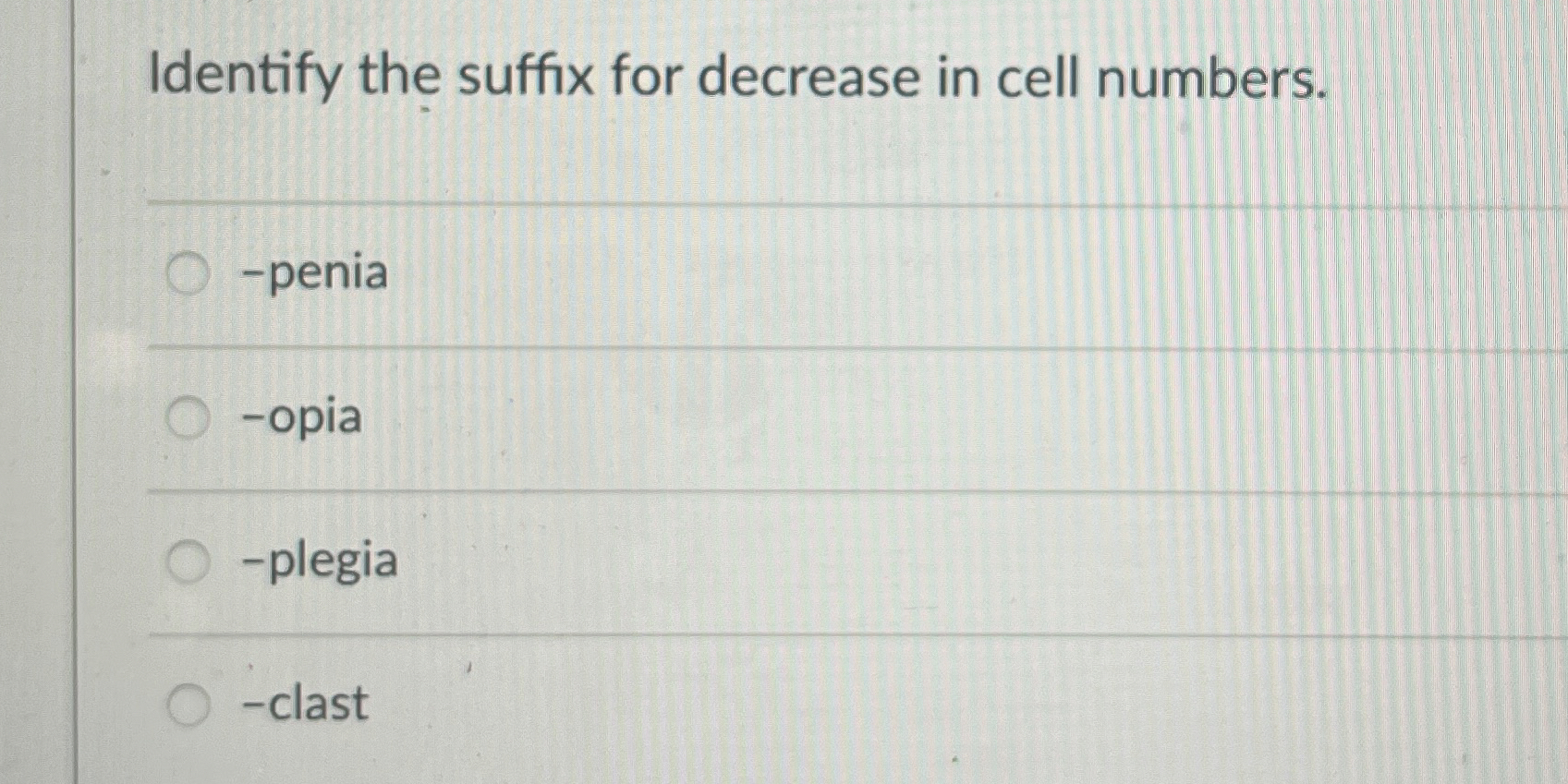 Solved Identify the suffix for decrease in cell | Chegg.com