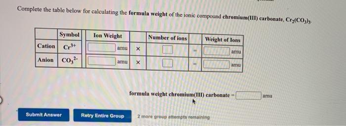 Solved Complete the table below for calculating the formula | Chegg.com