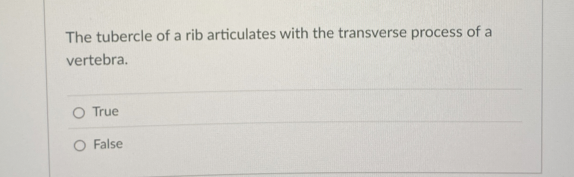 Solved The tubercle of a rib articulates with the transverse | Chegg.com