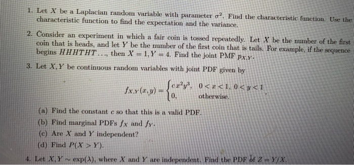 Solved 1 Let X Be A Laplacian Random Variable With